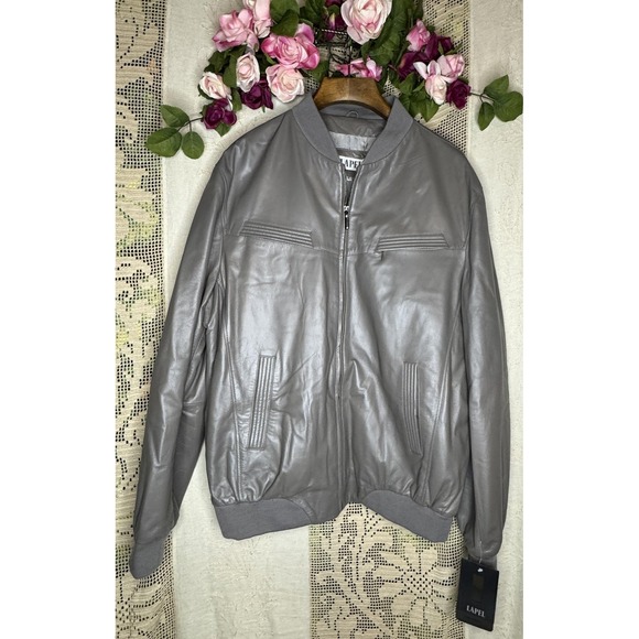 Jackets & Coats | Lapel Leather Jacket Mens Small Olive Grey Nappa ...